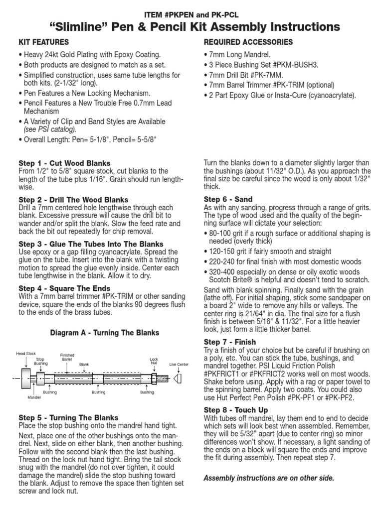 "Slimline" Pen & Pencil Kit Assembly Instructions: Item #Pkpen and PK ...