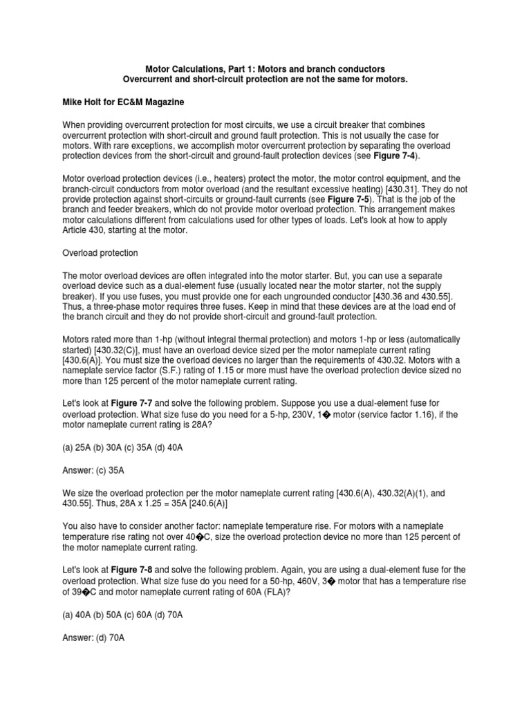 Motor Calculations Part 1 Motors And Branch Conductors Mike Holts