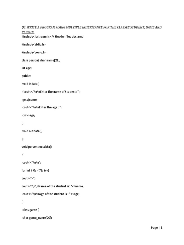 C++ programs on multiple inheritance, function overloading, file ...