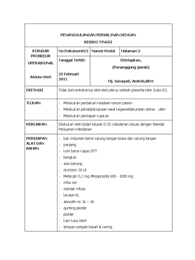 Fix Sop Atonia Uteri | PDF | Sains & Matematika