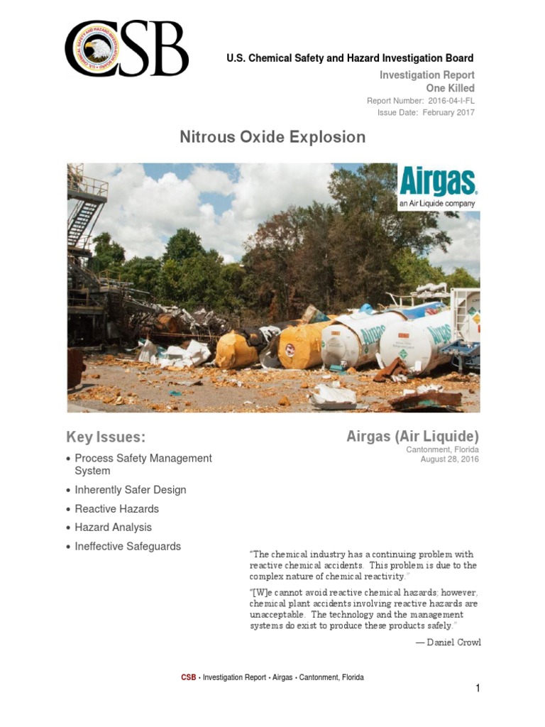 Nitrous Oxide Explosion: Airgas (Air Liquide) Key Issues | PDF | Pump ...