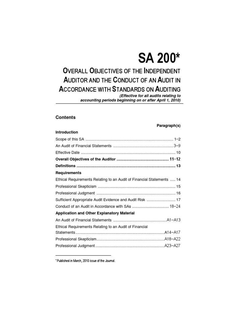 Sa 200 Auditing | PDF | Financial Audit | Audit
