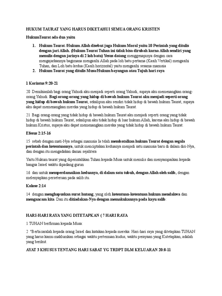 Hukum Taurat Tuhan Dan Hukum Taurat Musa | PDF