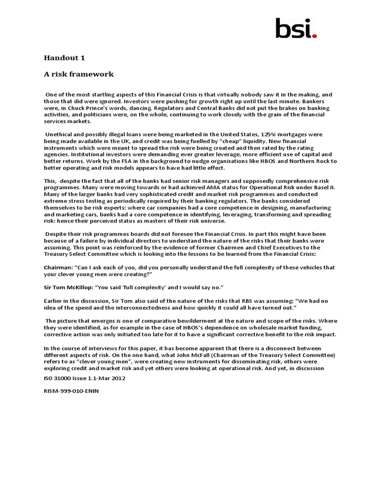 Risk Framework Handout | PDF | Risk | Risk Management