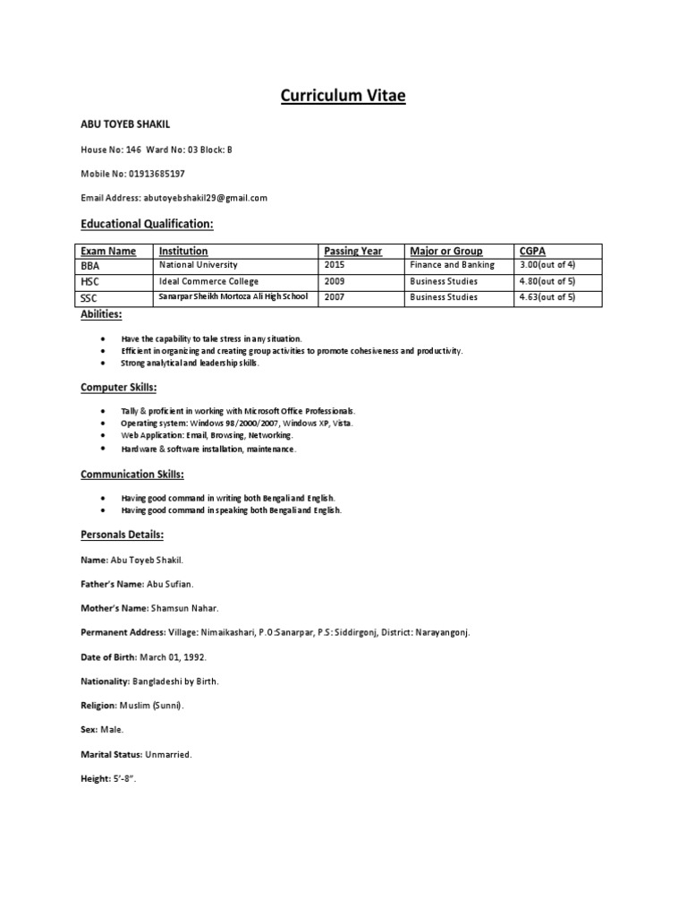 Curriculum Vitae: Educational Qualification | PDF