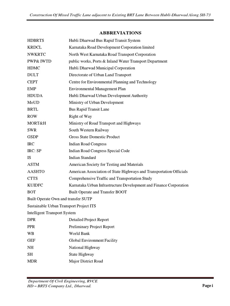 Abbreviations: Construction of Mixed Traffic Lane Adjacent To Existing ...
