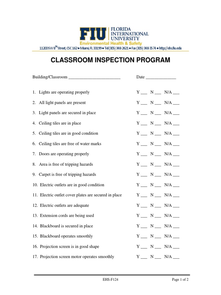 Form 124 - Classroom Inspection Checklist | PDF | Building Engineering
