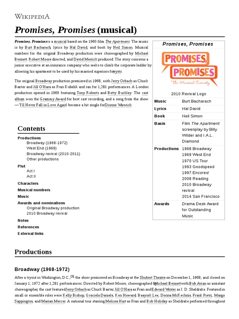Promises, Promises (Musical) | PDF | Broadway Theatre | Theatre