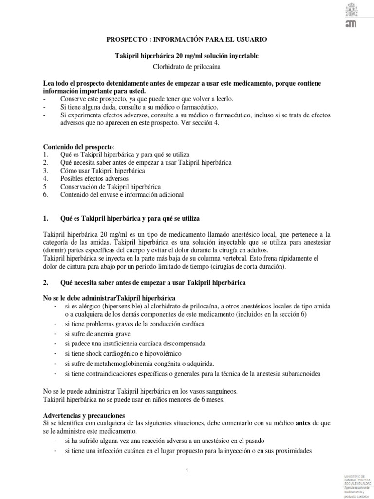 Takipril | PDF | Medicamentos con receta | Anestesia