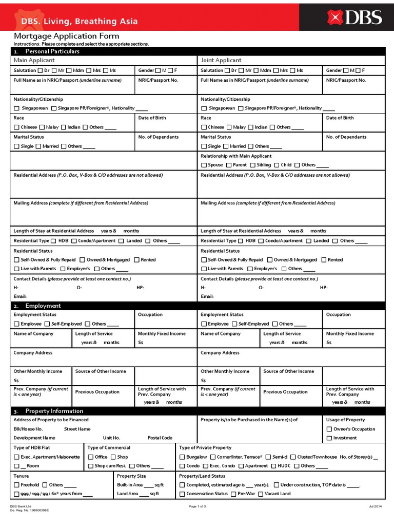 DBS Mortgage Application Form Jul 2014 | PDF | Refinancing | Loans