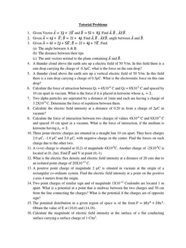 Tutorial Problems | PDF | Electric Field | Electric Charge