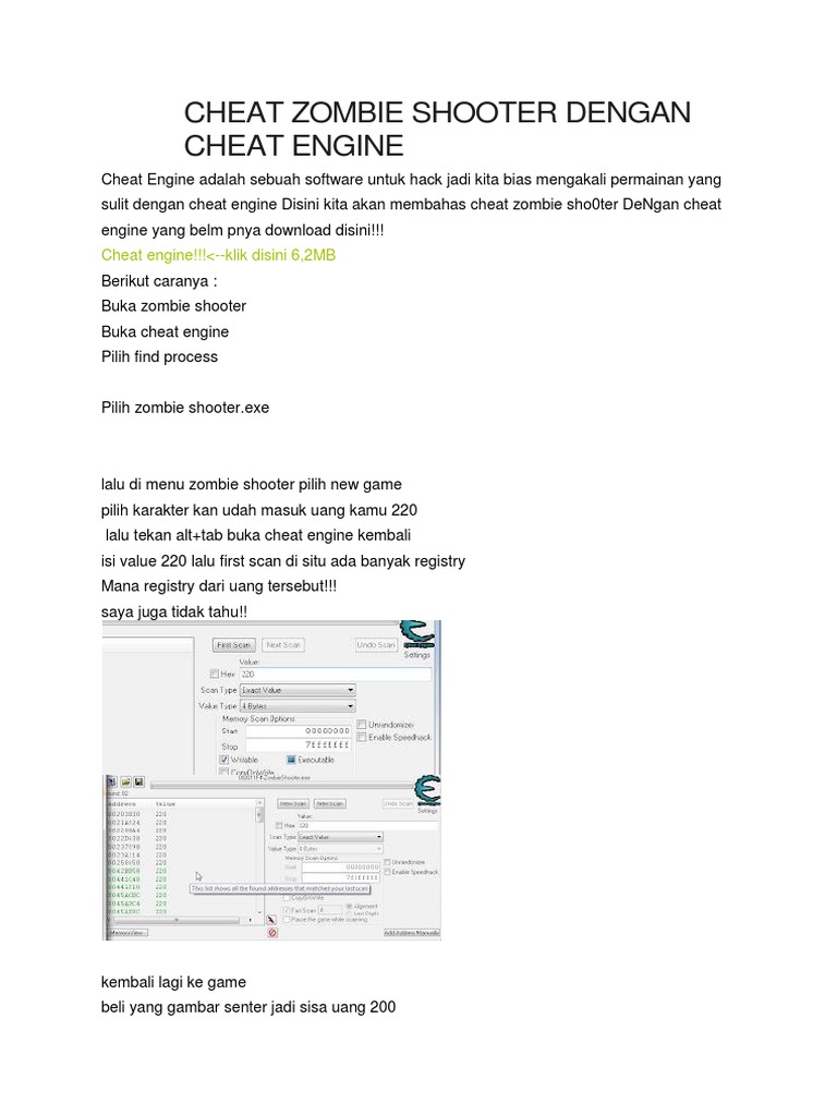 Cheat Zombie Shooter Dengan Cheat Engine | PDF