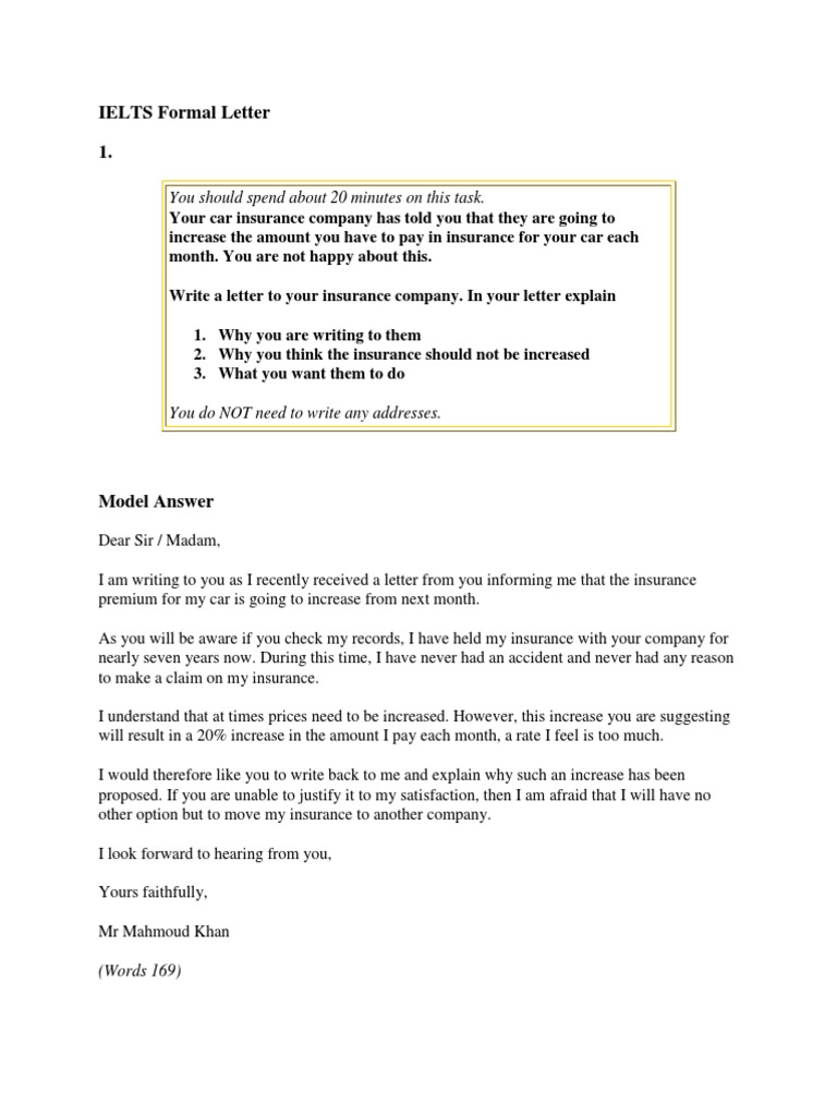 Ielts Sample Letters With Answers | PDF | Insurance | International ...