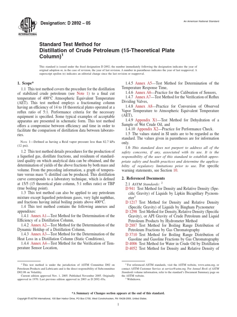 Astm D2892 | PDF | Distillation | Pressure Measurement