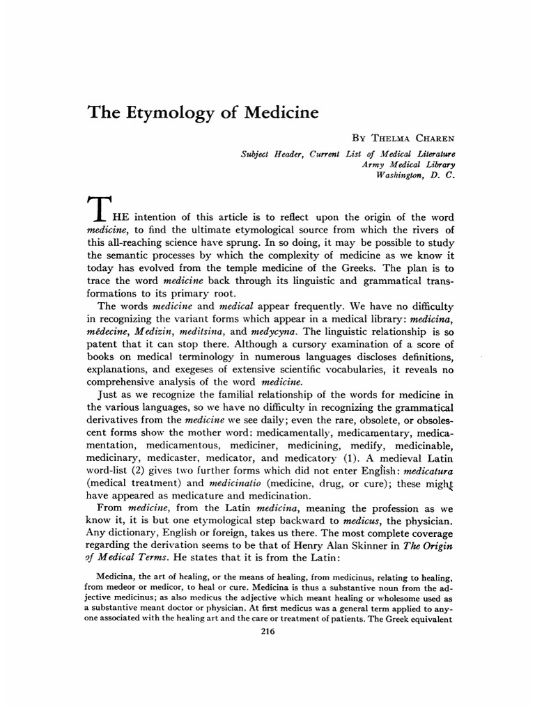 The Etymology of Medicine: Subject Header, Current List Medical ...