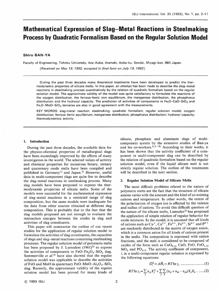 Slag-Metal Reactions in Steelmaking | PDF | Ion | Silicate