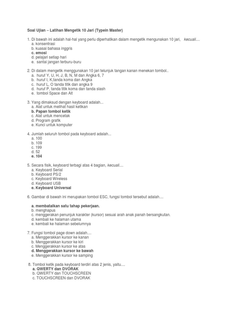 Soal Ujian - Latihan Mengetik 10 Jari (Typing Master) | PDF | Game ...