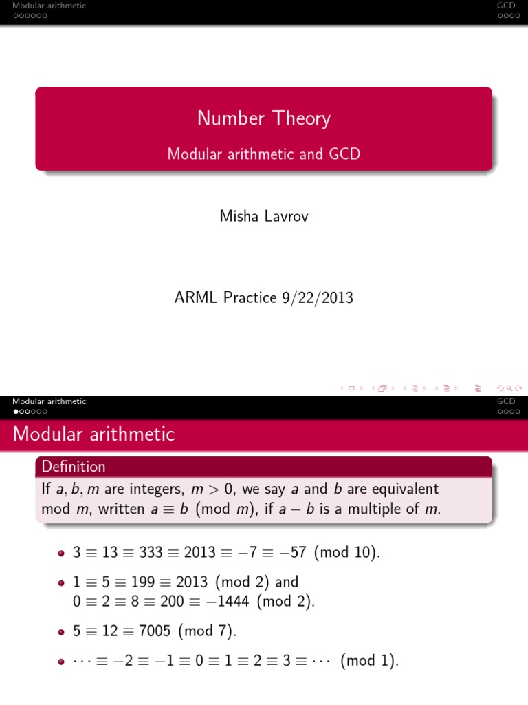 Number Theory: Modular Arithmetic and GCD | PDF | Ring Theory ...