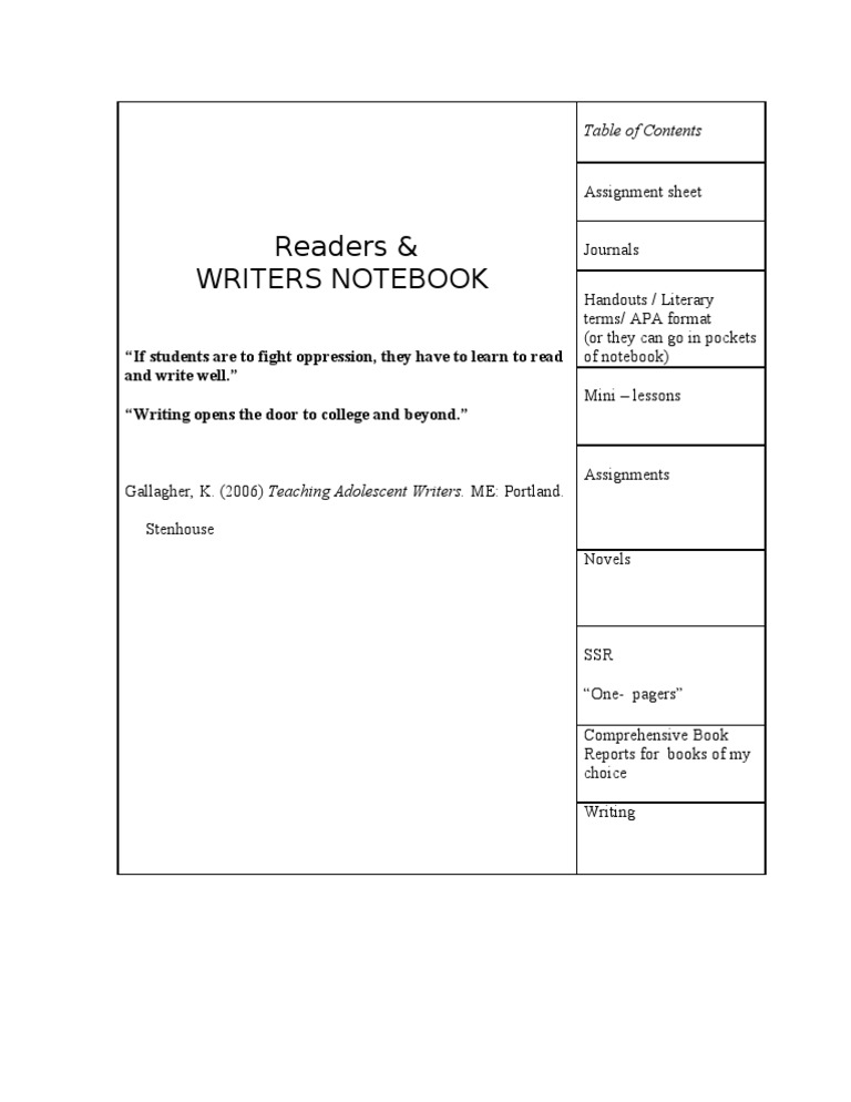 Readers and Writer's Notebook | PDF