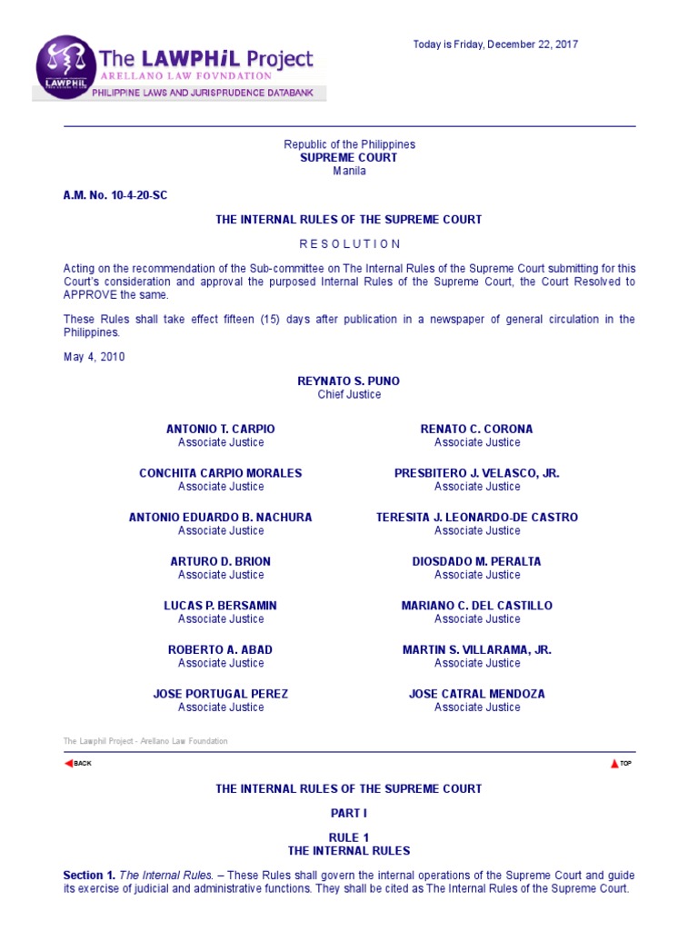 Supreme Court Internal Rules | PDF | Procedures Of The Supreme Court Of ...