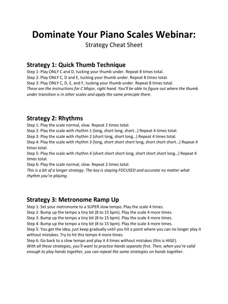 Piano Scales Webinar Cheat Sheet PDF | PDF