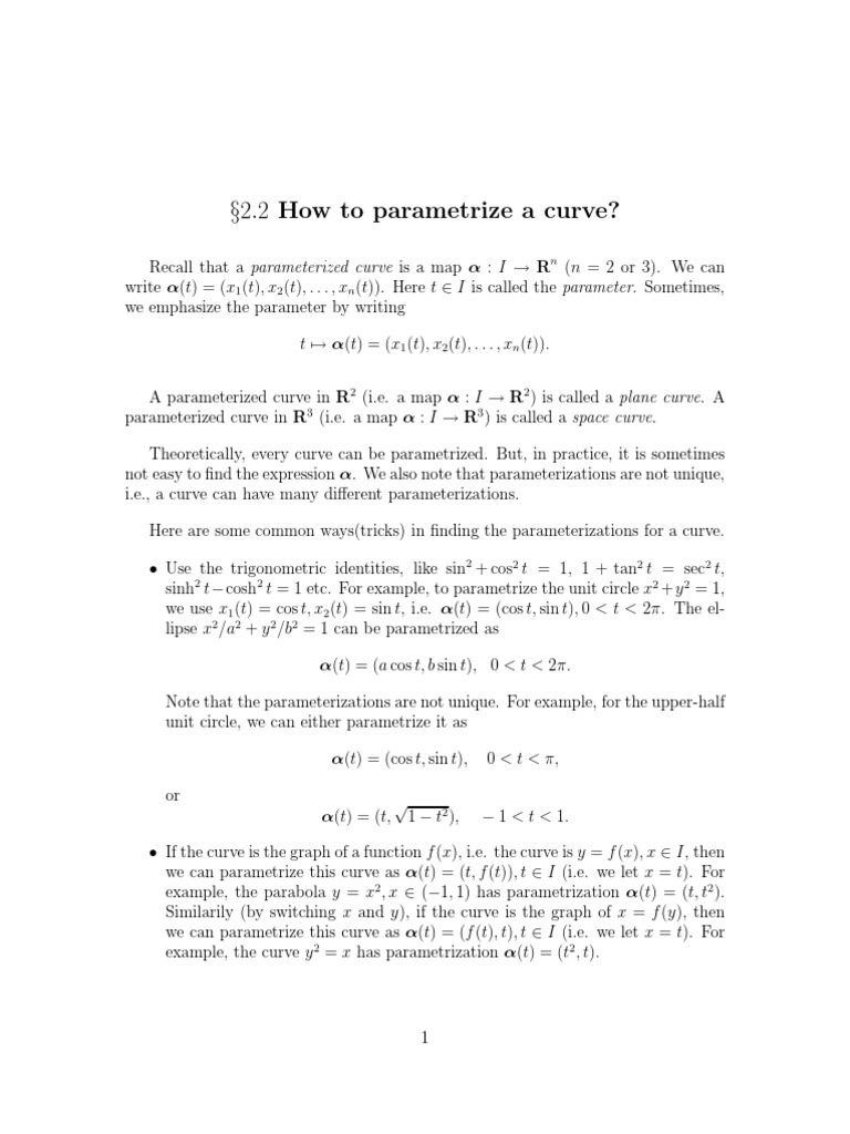 How To Parametrize A Curve | PDF | Parametrization | Sine