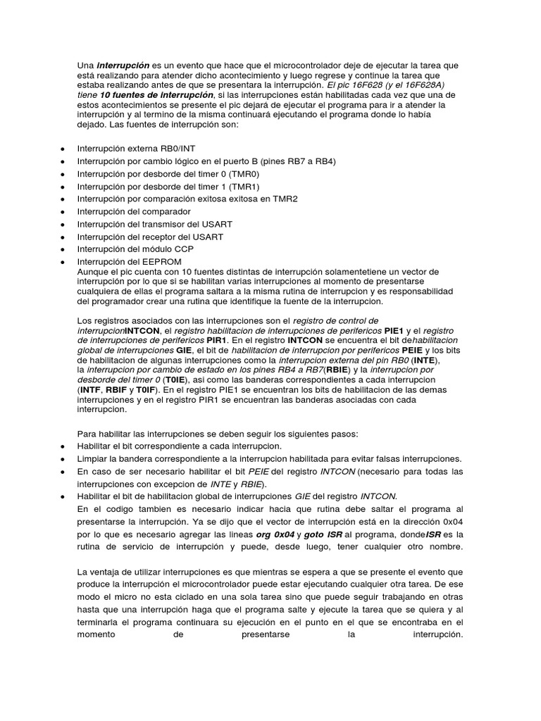 Guía de Interrupciones en PIC 16F628 | PDF | Microcontrolador | Programa de computadora