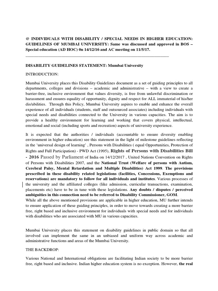 Mumbai University Disability Guidelines | PDF | Special Education ...