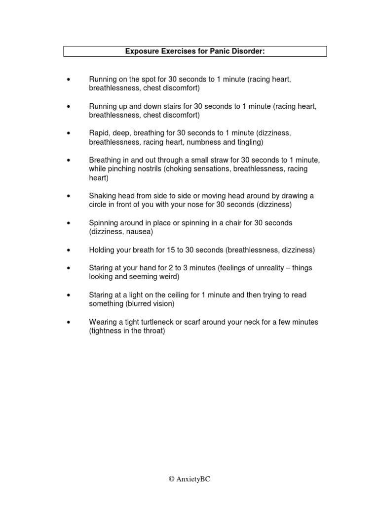 Exposure Exercises For Panic Disorder | PDF