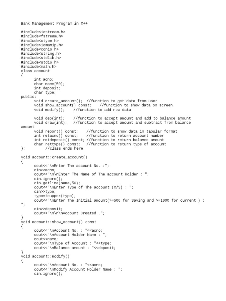 Class XII CS PROJECT Bank Management | PDF | C++ | Areas Of Computer Science