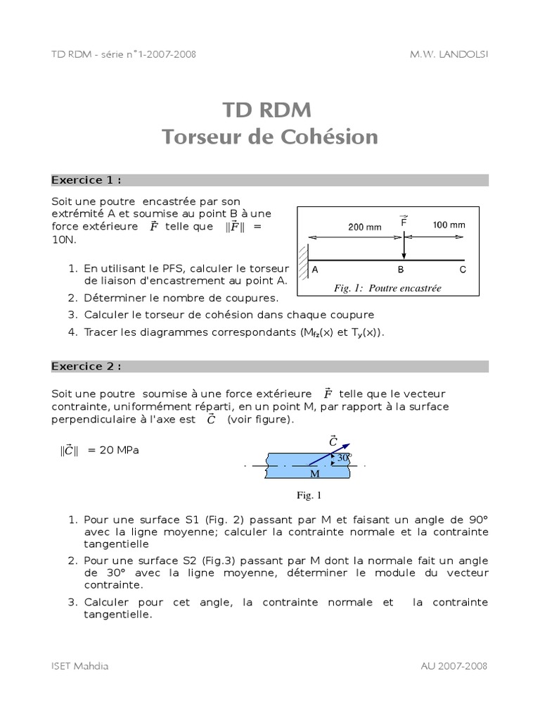 TD RDM Torseur de Cohesion PDF | PDF | Mécanique | Mécanique newtonienne