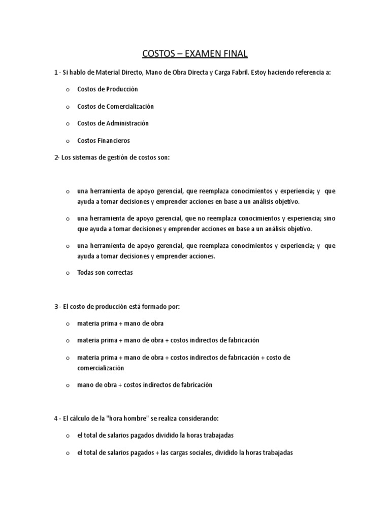 Costos - Examen Final - 2017 | PDF | Costo | Salario Costos - Examen Final - 2017 | PDF | Costo | Salario