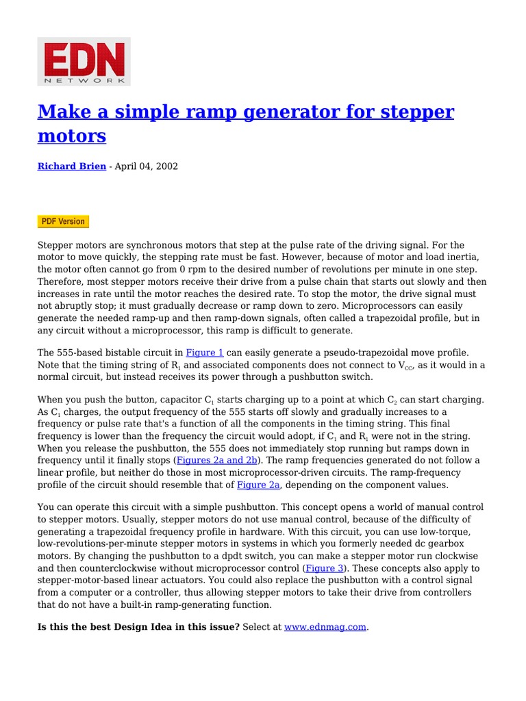 Simple 555 Ramp Generator for Steppers | PDF | Electrical Network | Switch