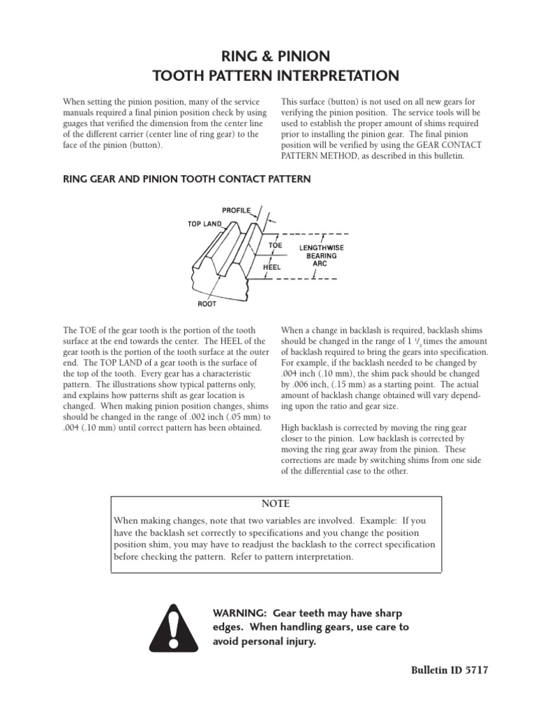 Ring and Pinion Pattern Adjustment Guide | PDF | Gear | Equipment