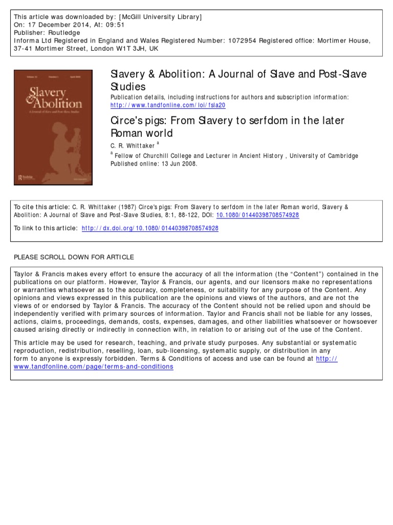 Circe's Pigs, From Slavery To Serfdom in The Later Roman World | PDF ...