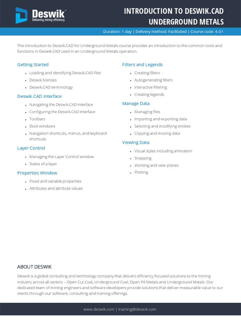 Deswik.CAD Underground Metals Intro | PDF