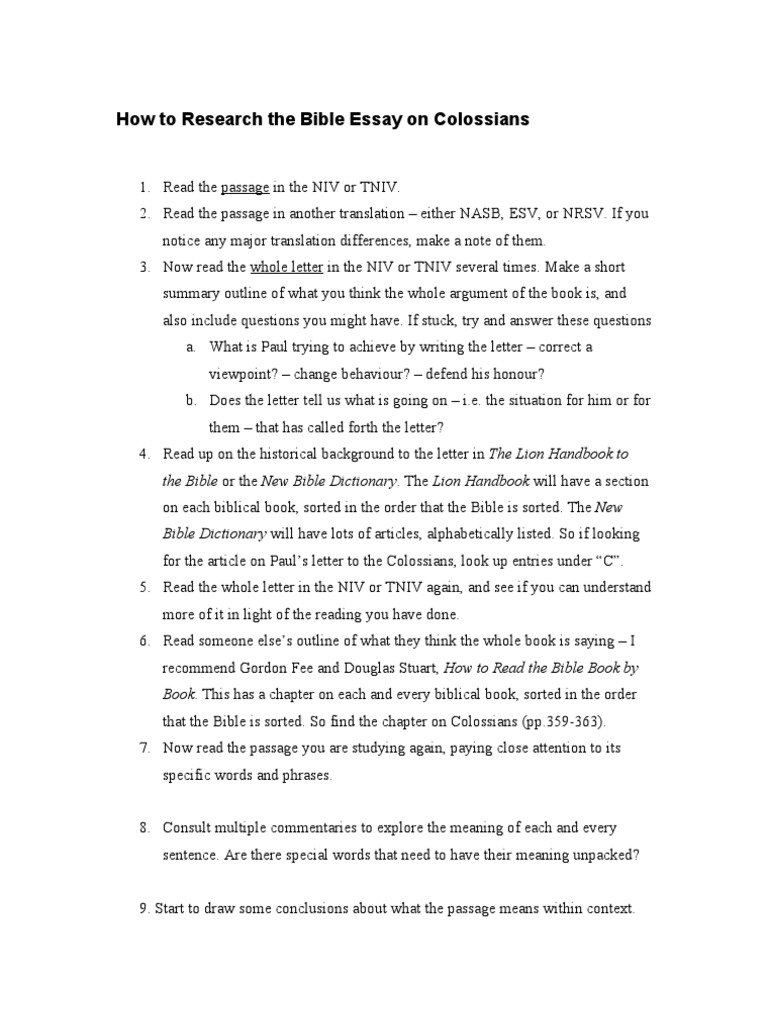 How To Research The Bible Essay On Colossians | Download Free PDF | New ...