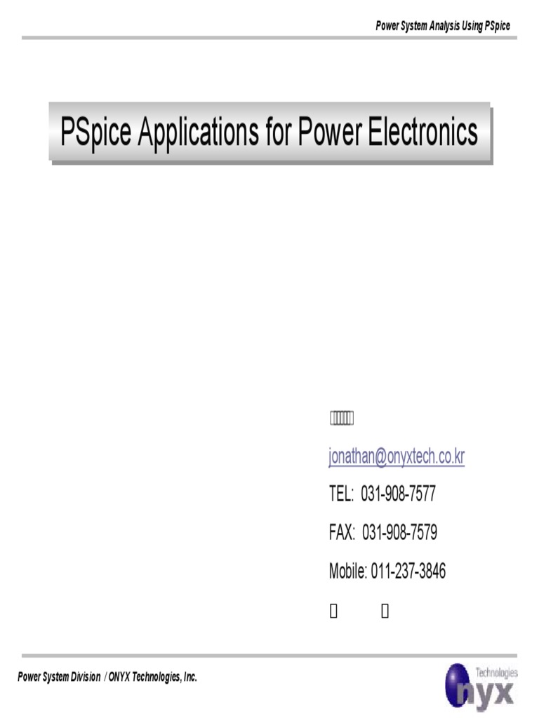 (ppt) PSpice Applications for Power Electronics-오닉스 PDF | PDF | Electromagnetism | Electrical ...