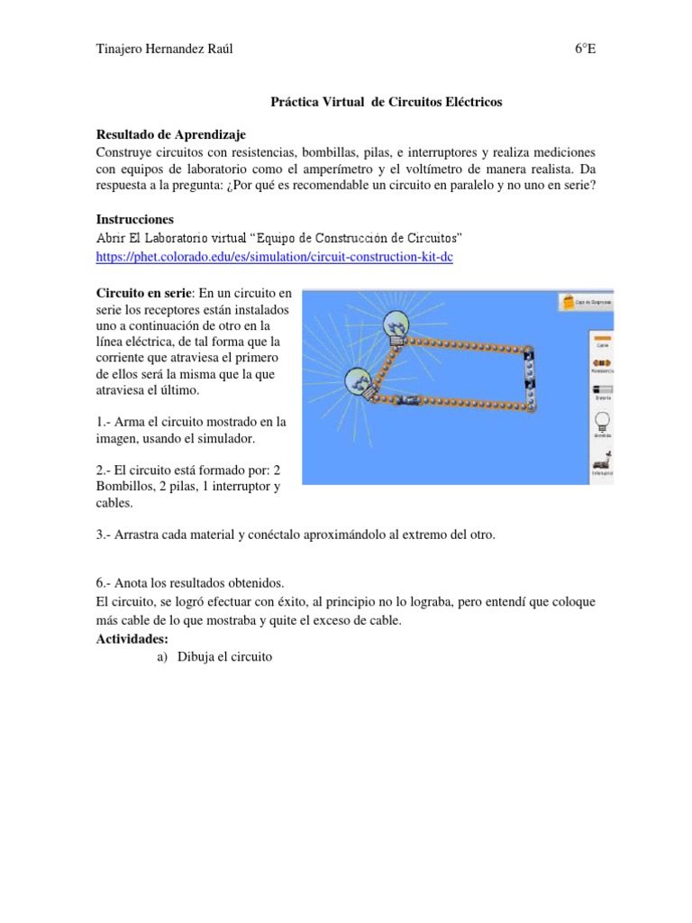 Practica Virtual Circuitos Eléctricos | PDF | Corriente eléctrica ...