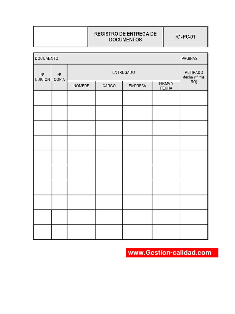 R1 PC 01 Registro de Entrega de Documentos PDF | PDF