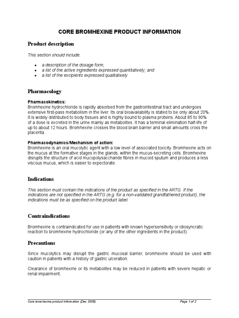 Otc Template Pi Bromhexine | PDF | Breastfeeding | Adverse Effect