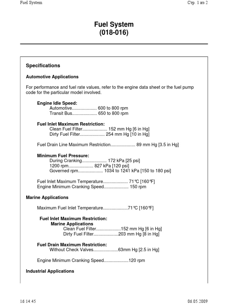 Fuel System (018-016) : Specifications | PDF | Fuels | Engines