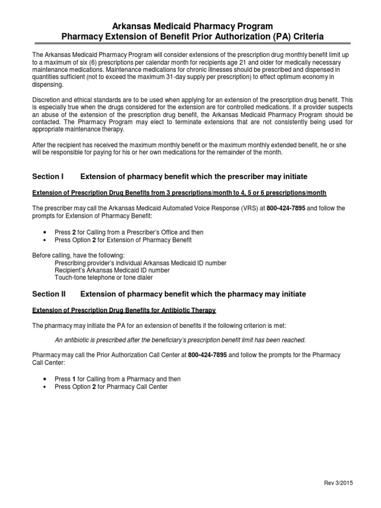 Arkansas Medicaid Pharmacy Program Pharmacy Extension of Benefit Prior ...