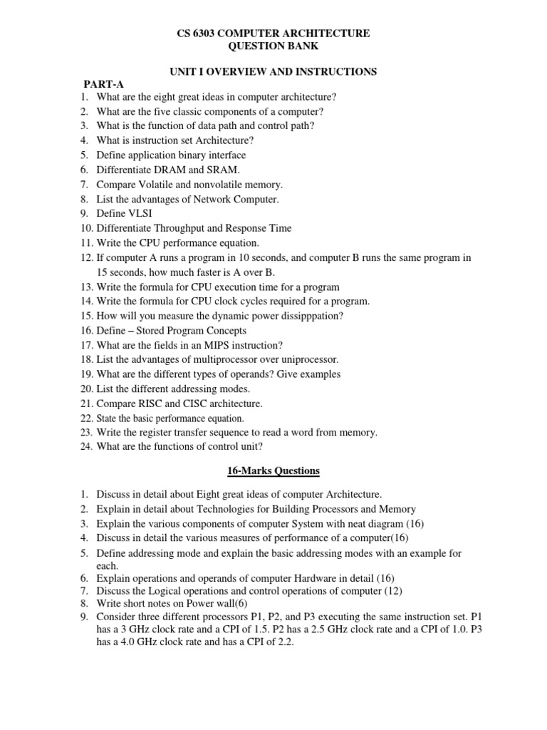 Cs 6303 Computer Architecture Question Bank Unit I Overview and Instructions Part-A | PDF ...