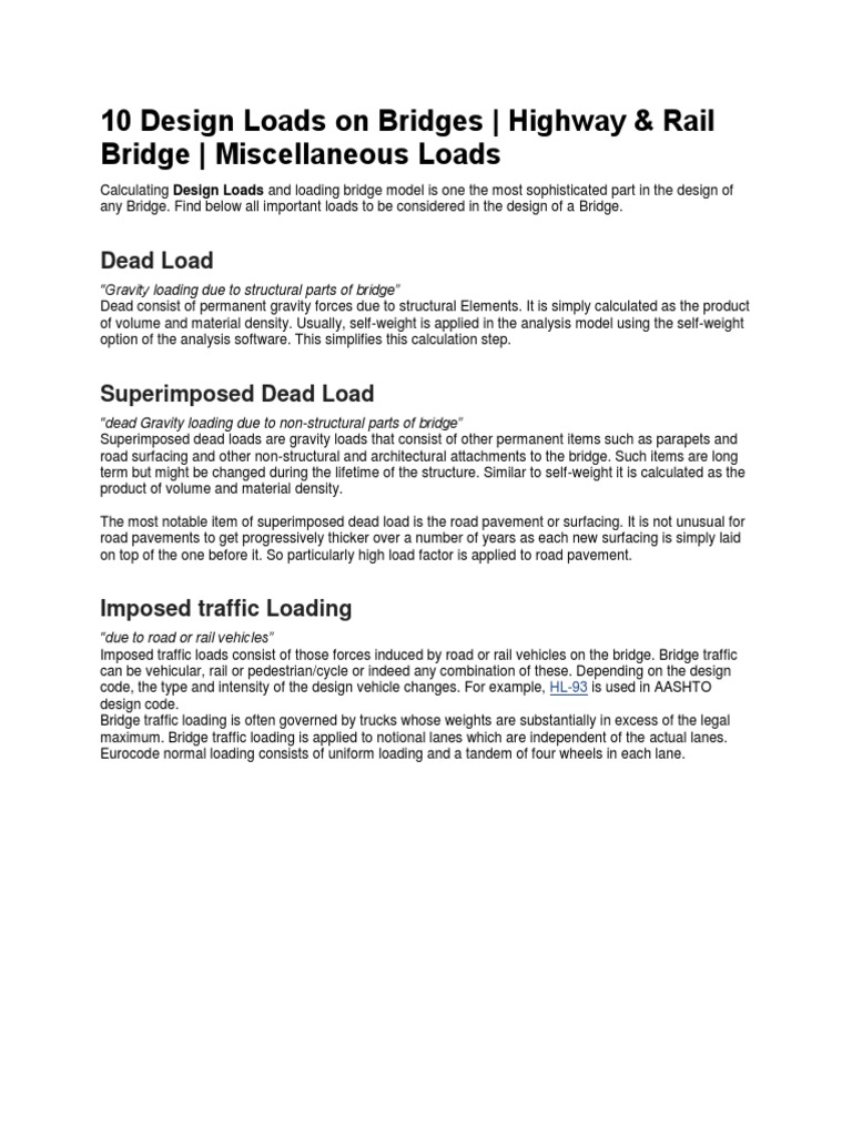 10 Design Loads On Bridges - Highway & Rail Bridge - Miscellaneous ...