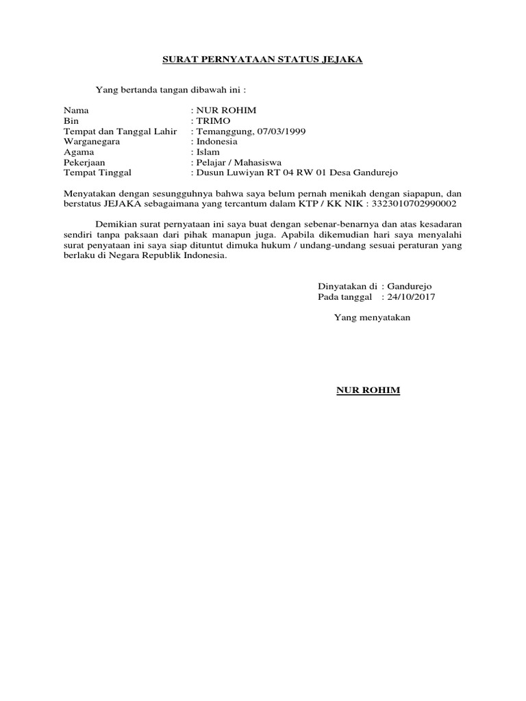 1.surat Pernyataan Status Jejaka | PDF