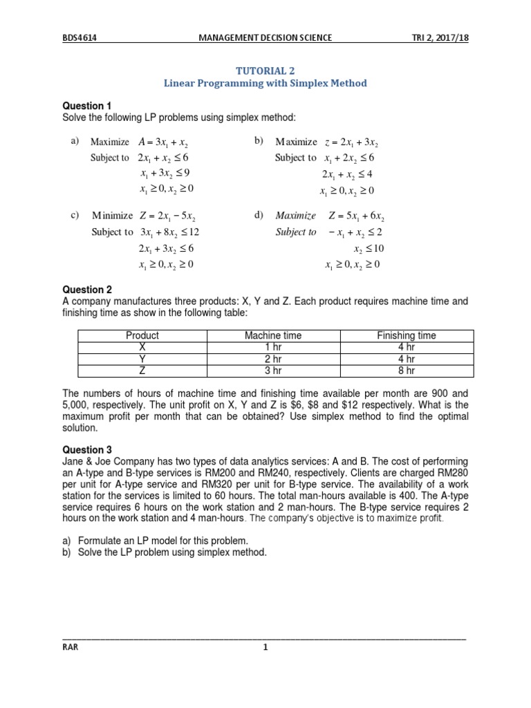 Tutorial 2 | PDF | Linear Programming | Systems Science