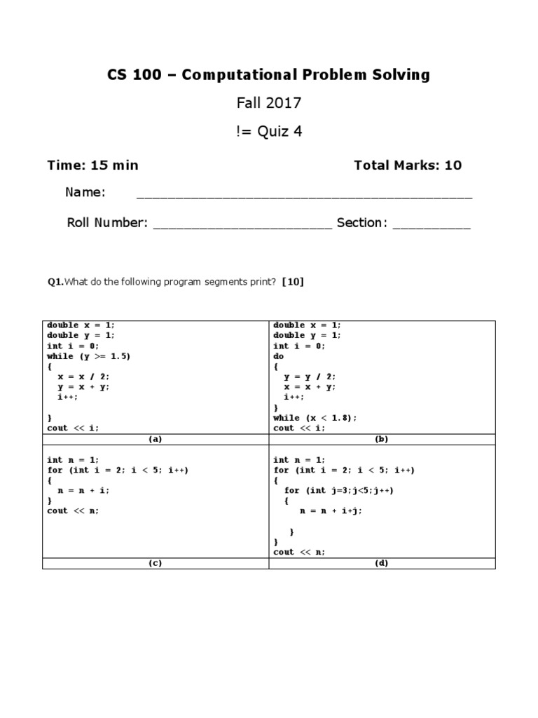 Analysis of Computational Problem Solving Quiz Questions on Loops and Iterations | PDF
