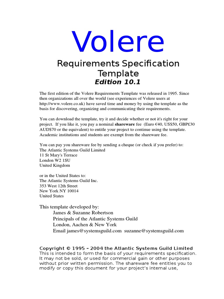 Volere Template | PDF | Copyright | Specification (Technical Standard)