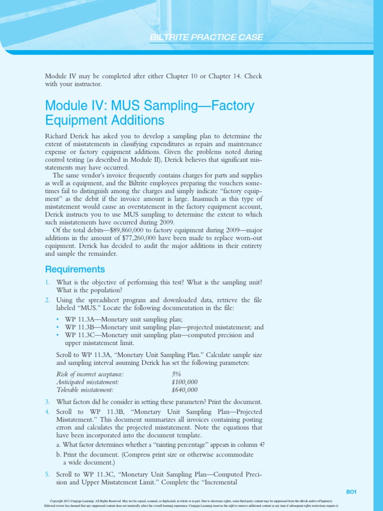 Module IV: MUS Sampling - Factory Equipment Additions: Requirements ...